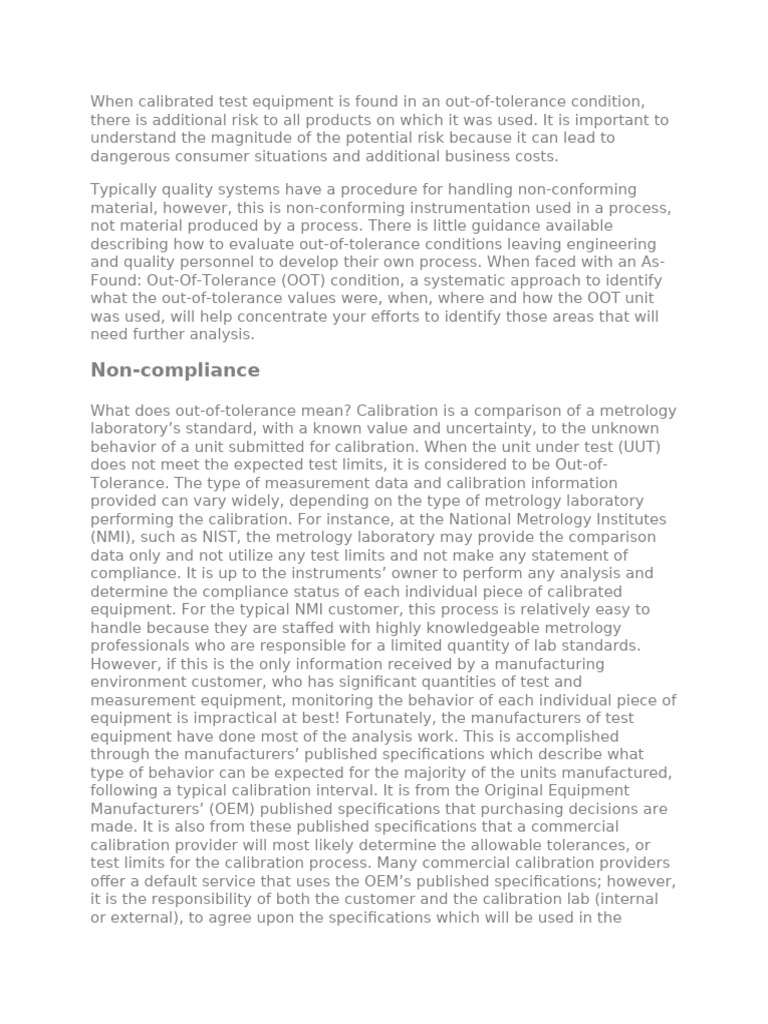 Evaluating Out-of-Tolerance Calibration Risks | PDF | Calibration ...