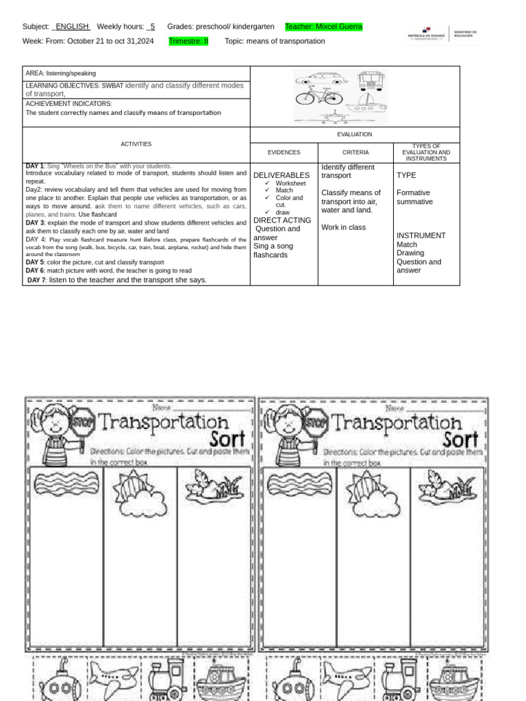 means of transport lesson plan | PDF | Vocabulary | Human Communication