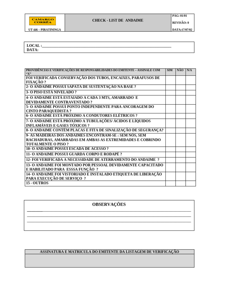 Checklist ANDAIME | PDF