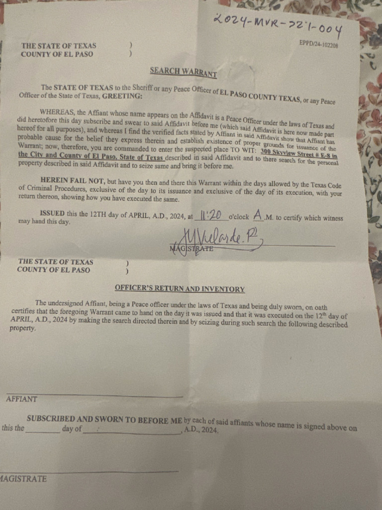 Search Warrant And Inventory Pdf
