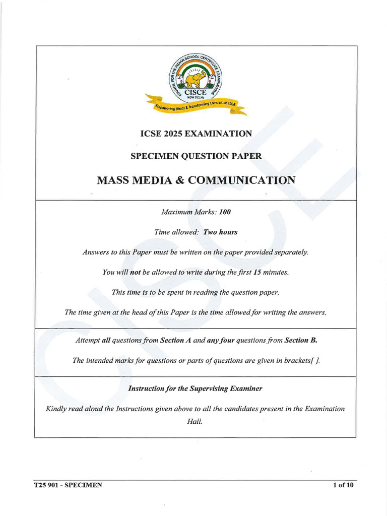 Icse 2025 Specimen QP Ms 901 MMC | PDF