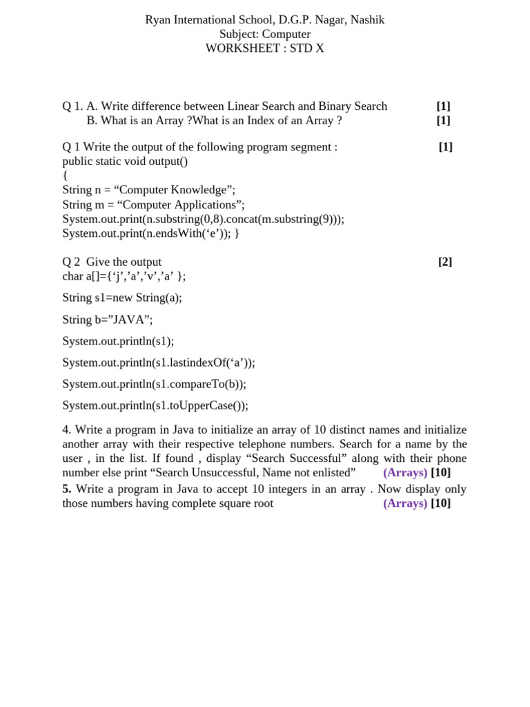 10th Comp WS Term2 A 25 M - Ic1137342 | PDF