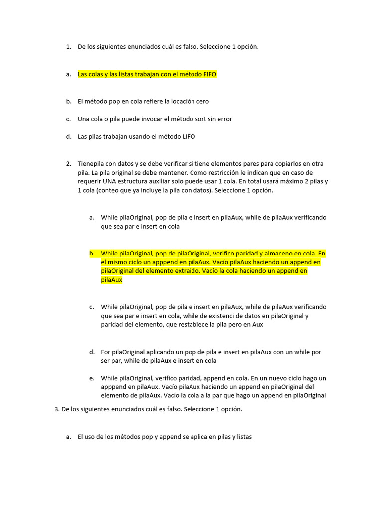 Test - 3 - Estructura de Datos | PDF