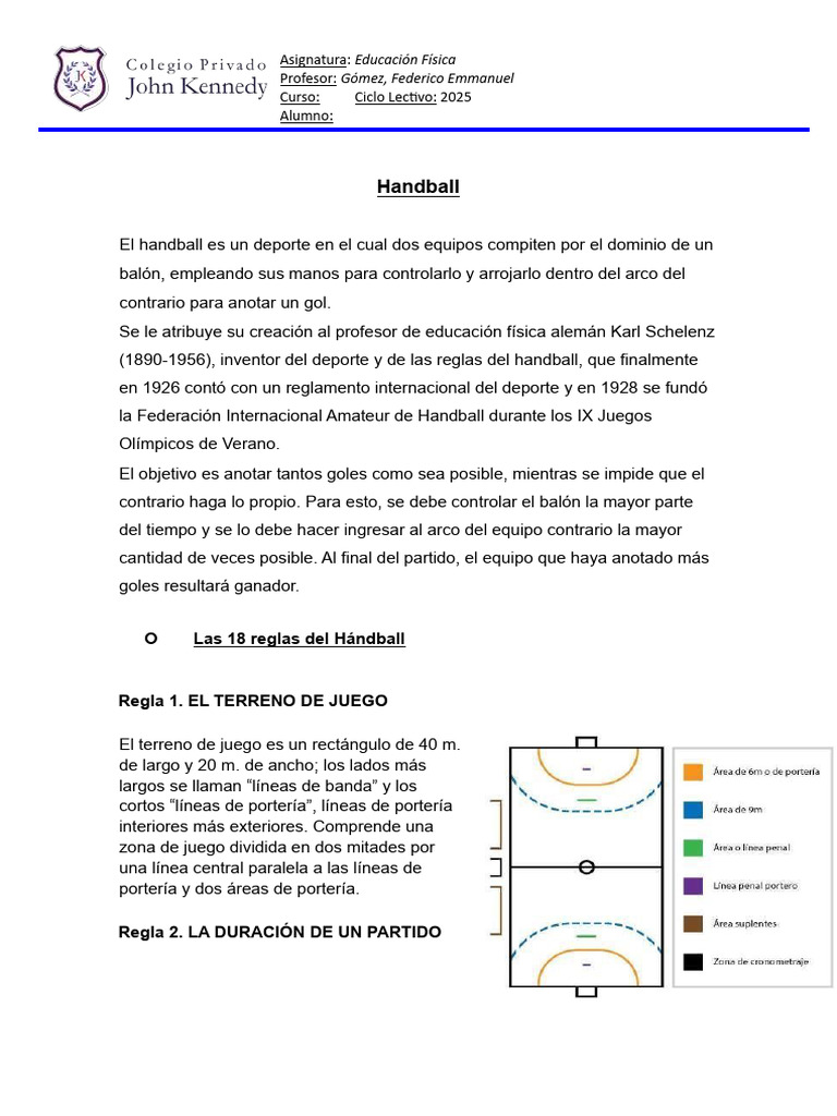 Handball - Reglas | PDF | Reglas y regulaciones deportivas | Juegos de ...