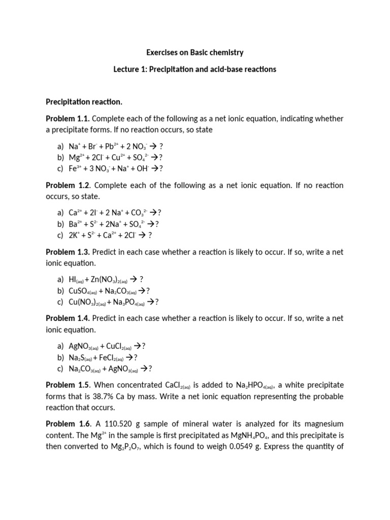 Net Ionic Equations for Reactions | PDF | Hydroxide | Salt (Chemistry)