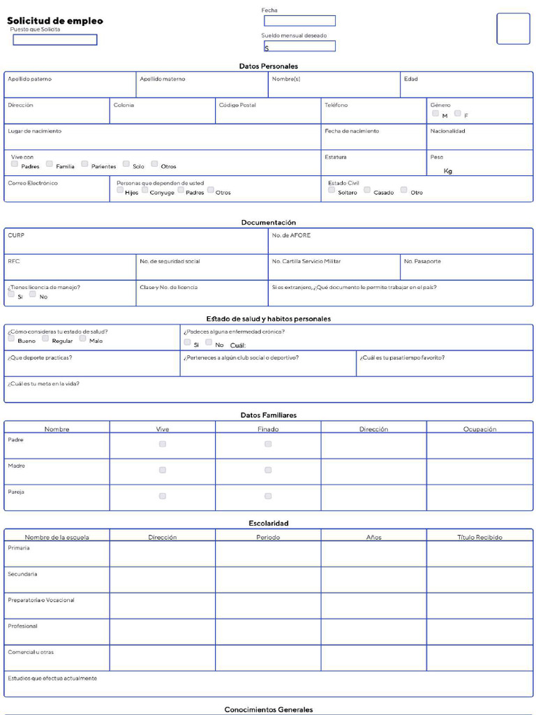 Solicitud de Empleo Template | PDF