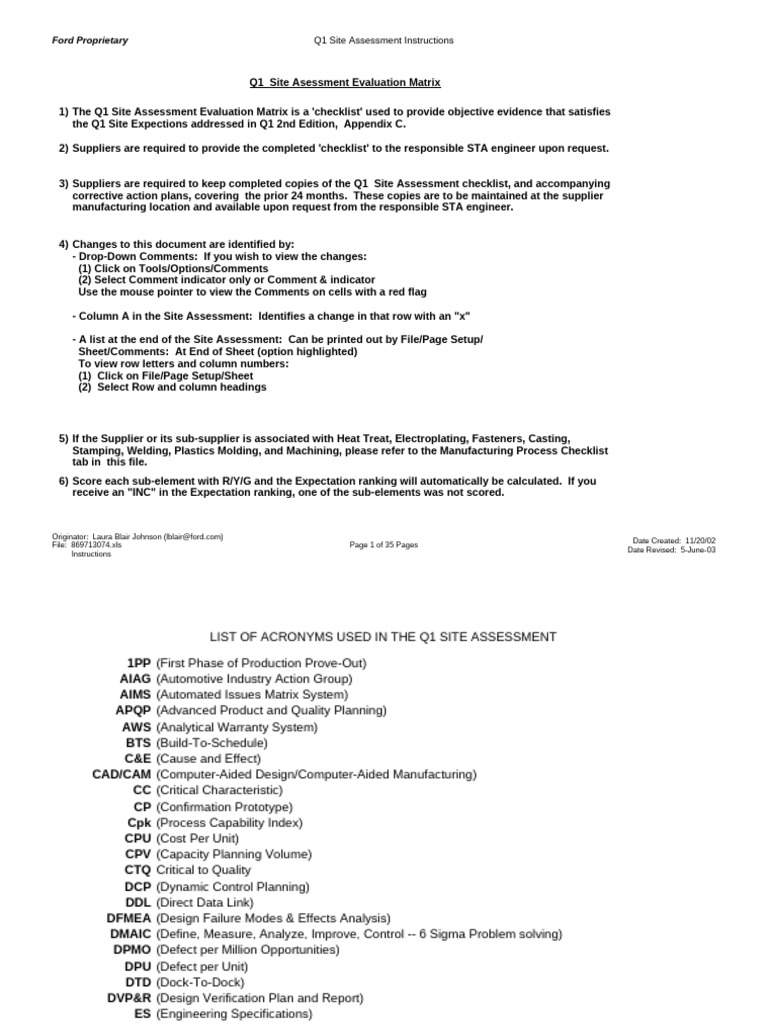 Q1 Site Assessment Evaluation Matrix | PDF | Audit | Quality Management System