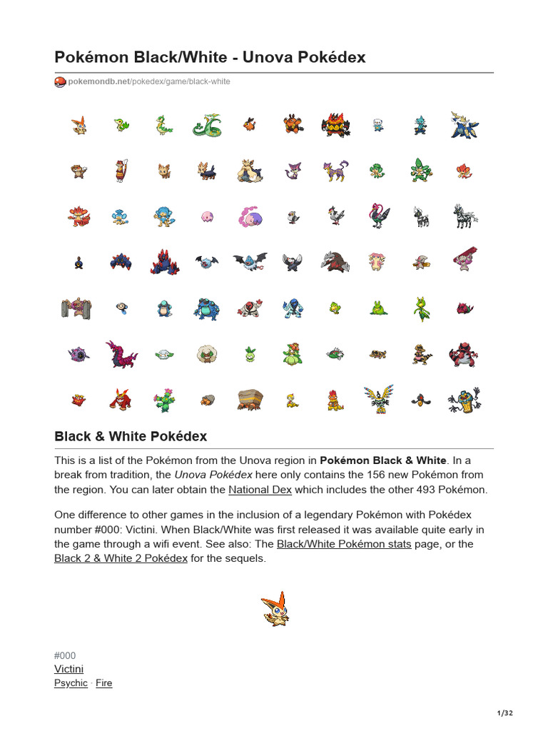 Pokémon BlackWhite - Unova Pokédex | PDF | Fantasy Games | Electronic Games