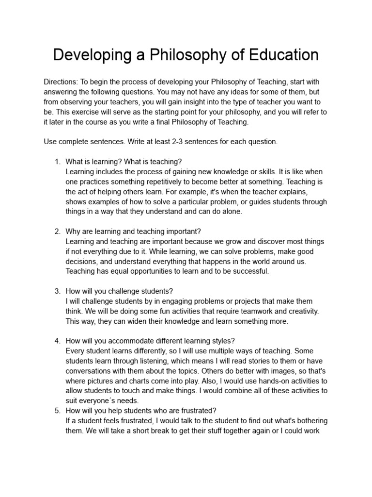 Developing A Philosophy of Education | PDF | Philosophy Of Education ...