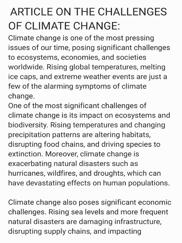 Article On Challenges of Climate Change | PDF