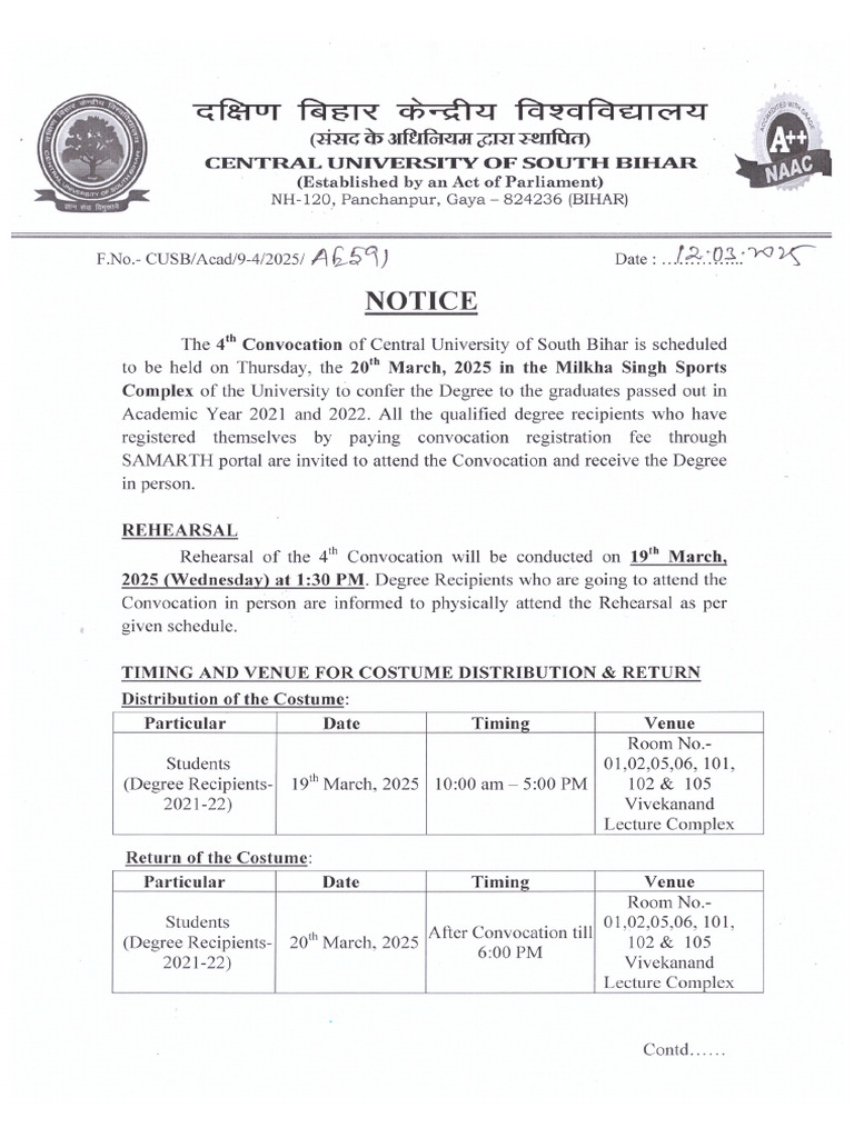 Notice No - AE591 Datead 12.03.2025 Regarding Instruction To Students For 4th Convocation | PDF
