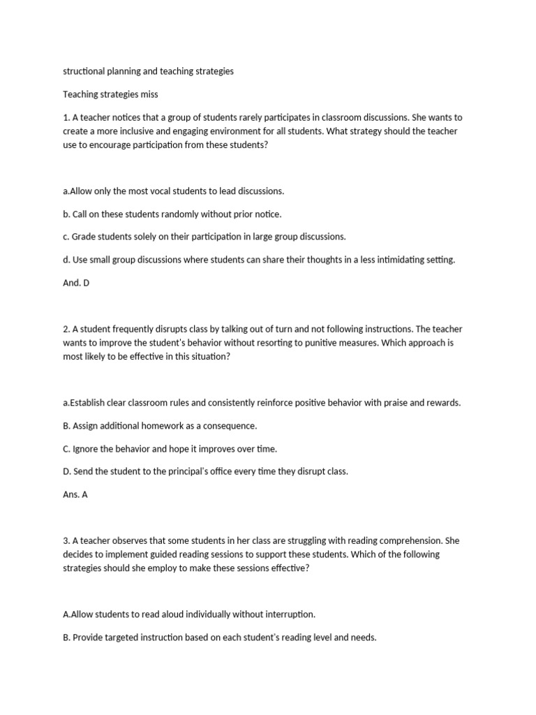 Teaching Strategies Mcqs 15 | PDF | Learning | Cognitive Science