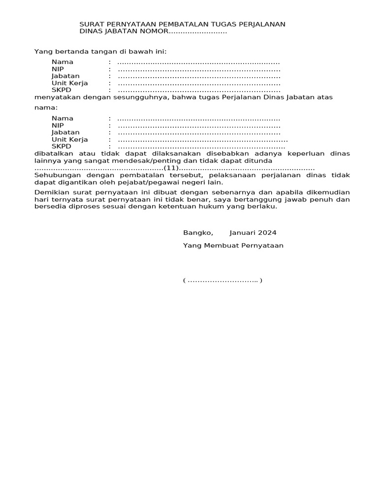Surat Kelengkapan SPD 2024 | PDF