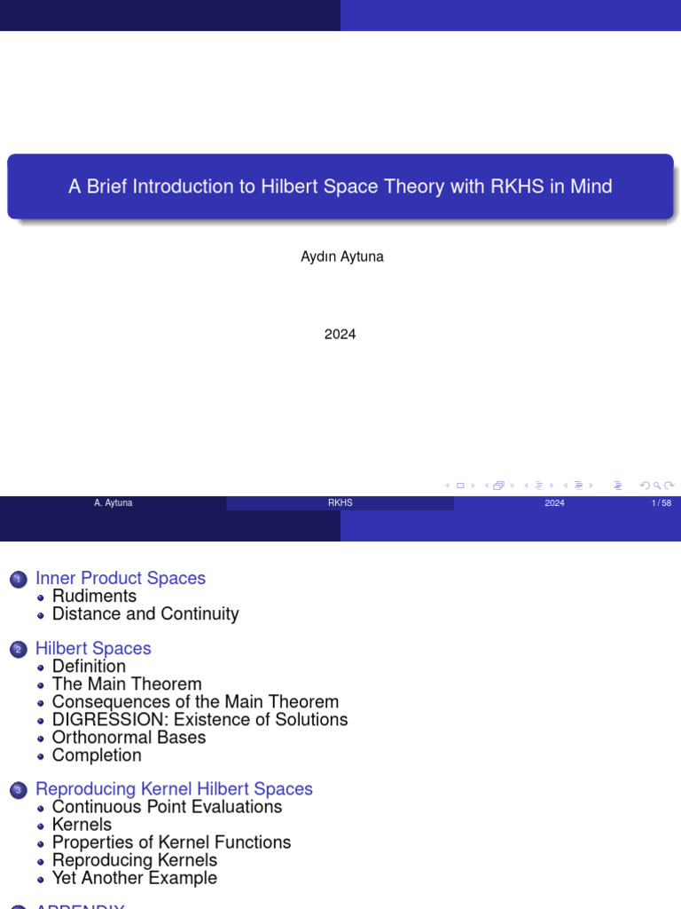 Hilbert Rkhs Slides | PDF | Norm (Mathematics) | Continuous Function