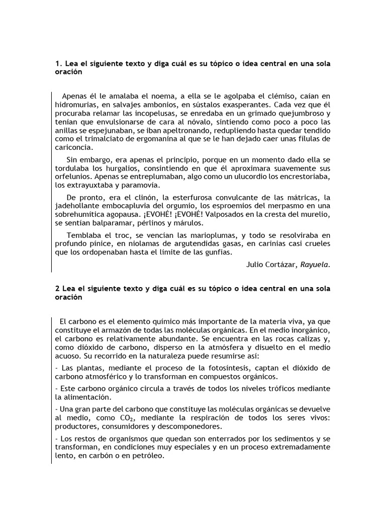 COMPRENSIÓN LECTORA Y ESCRITURA | PDF | Dióxido de carbono | Carbón