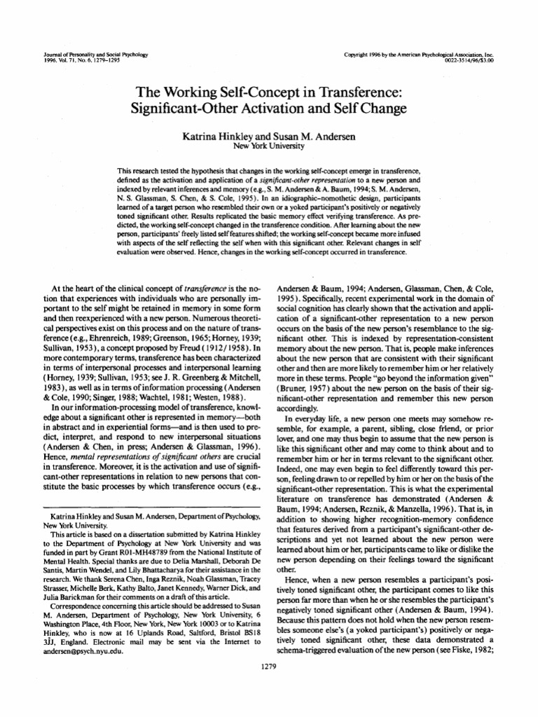 Hinkley-The Working Self-Concept in Transference | PDF | Self Esteem ...