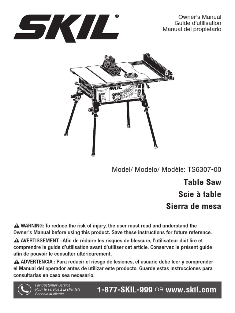 ts6307-00 Skil Table-Saw 23-0613 Manual | PDF | Knife | Manufactured Goods