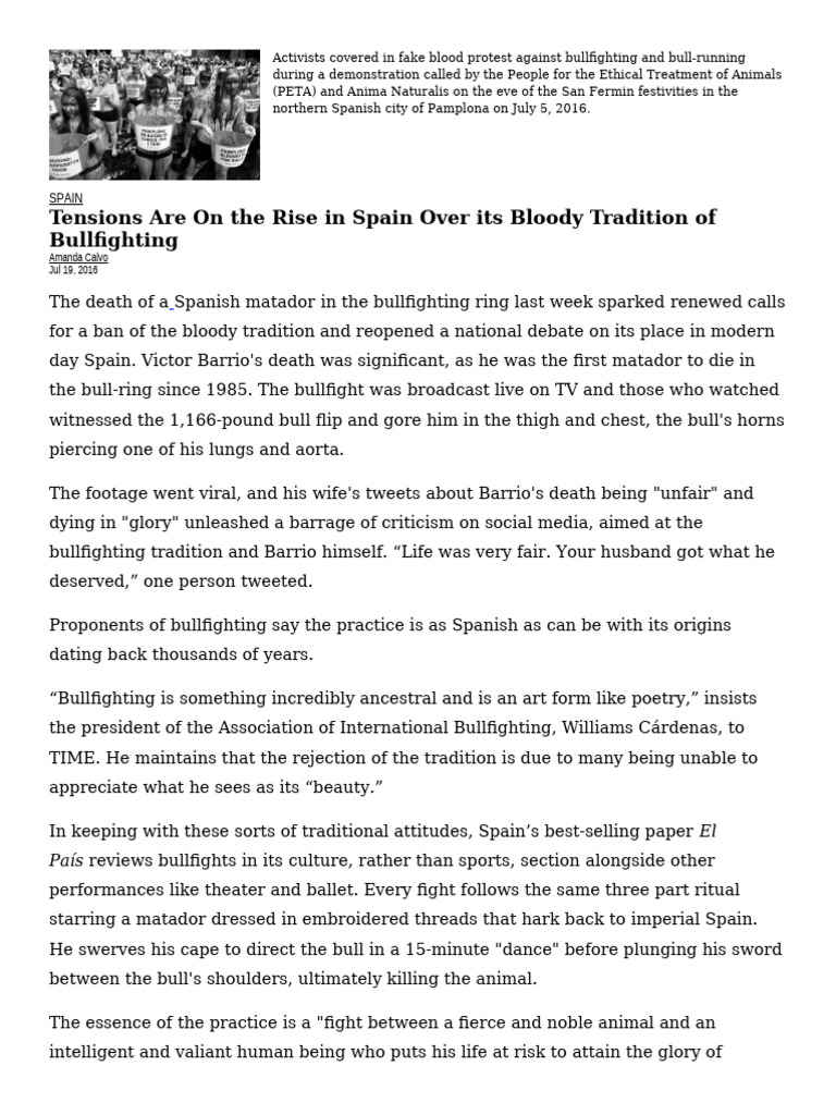 Spain's Bullfighting Controversy Explained | PDF | Bullfighting ...