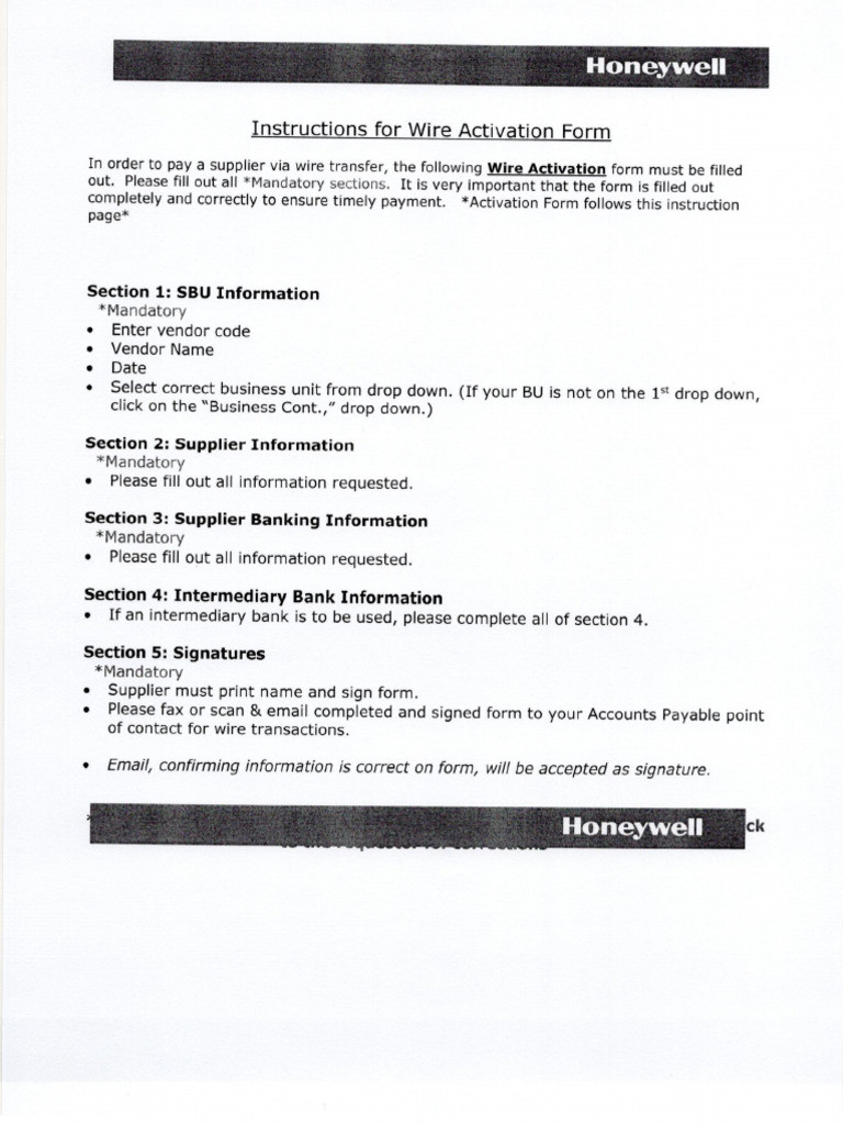 Wire Activation Form. JM Services. | PDF