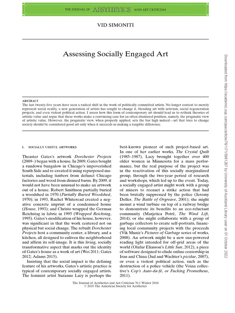 Rethinking Artistic Value in Socially Engaged Art | PDF | Aesthetics ...