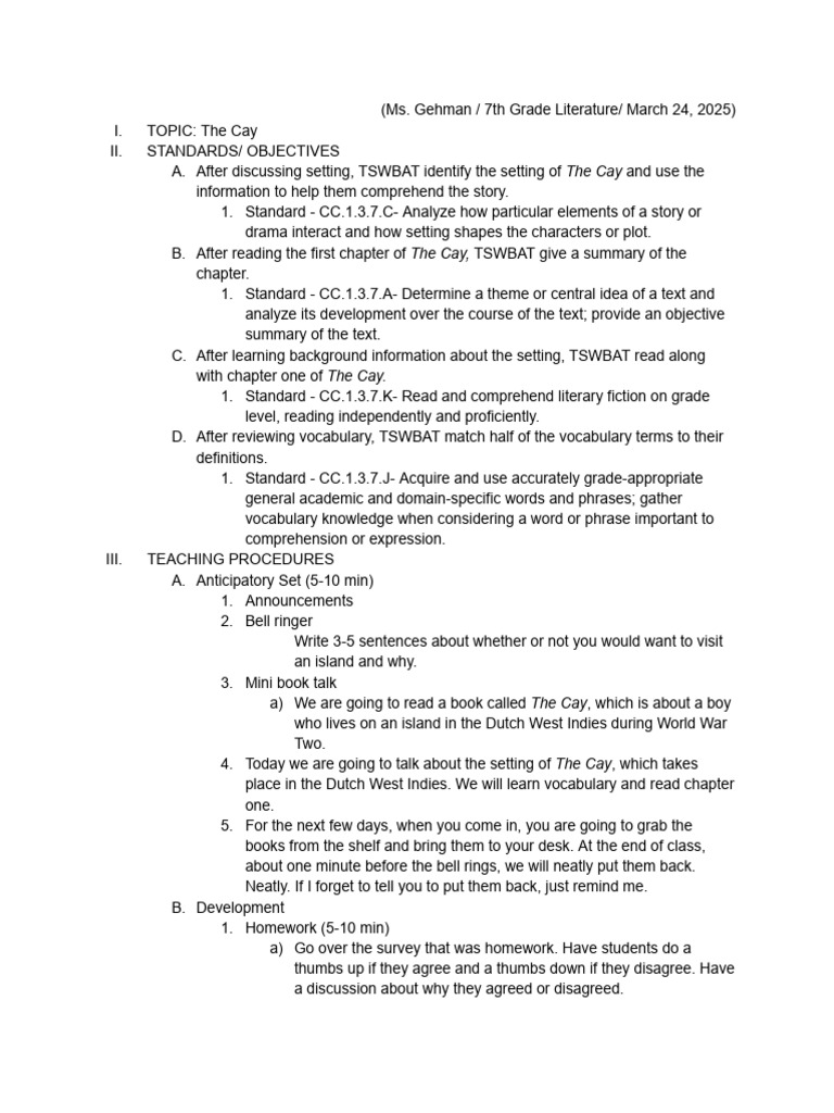 The Cay Chapter 1 | PDF | Learning | Linguistics