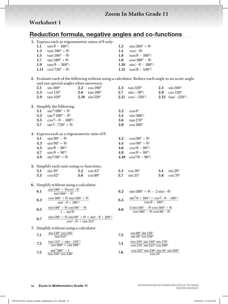 Gr11 Maths ZoomIn On Reduction Formula Negative Angles and Co-Functions With OUP | PDF ...