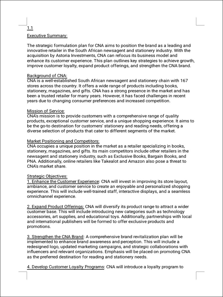 CNA Strategic Growth Plan Overview | PDF | Brand | Retail