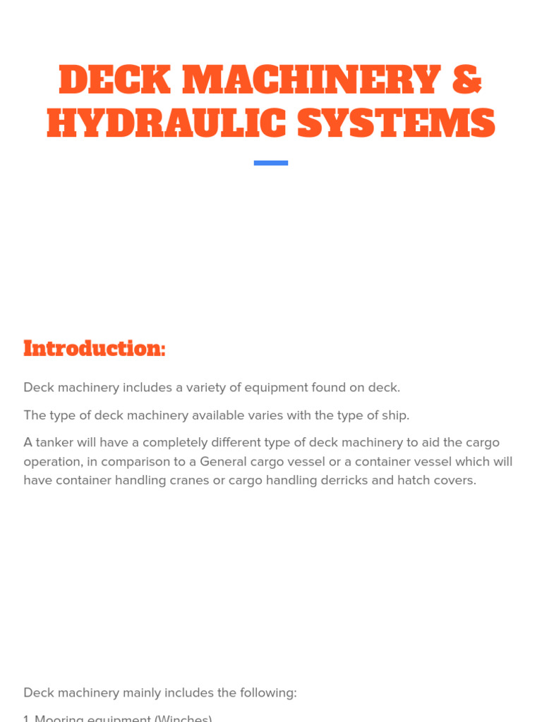 Hydraulic Systems in Deck Machinery | PDF | Pump | Actuator