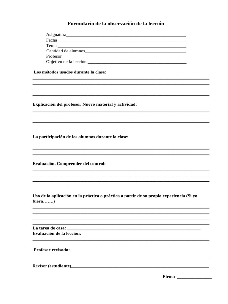 Formulario de La Observación de La Lección | PDF | Cognición | Aprendizaje