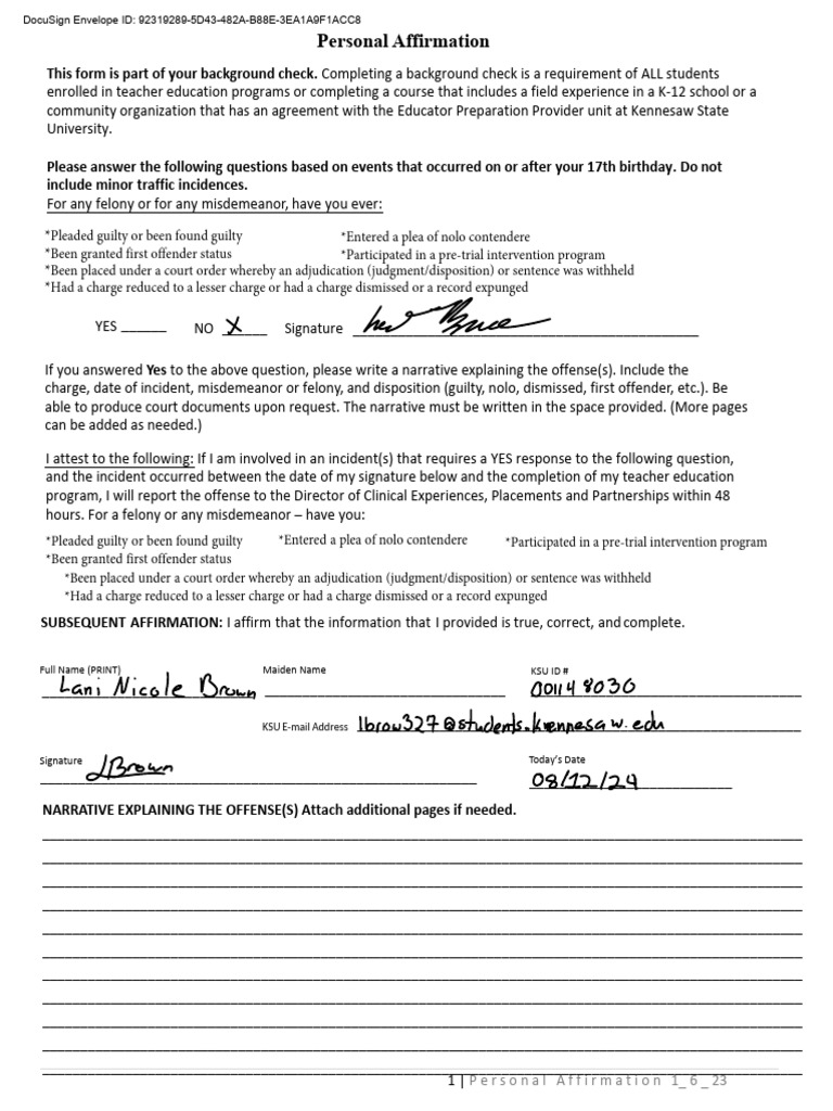 Personal Affirmation | PDF | Plea | Crimes
