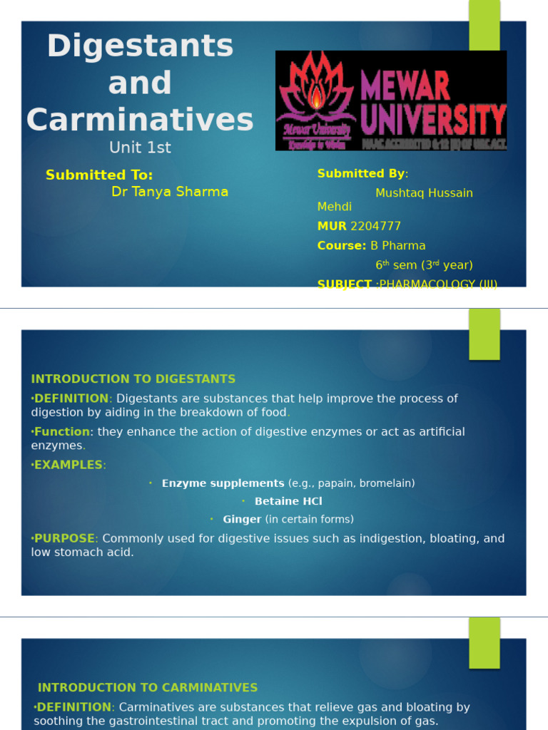Digestants and Carminatives | PDF | Digestion | Bloating