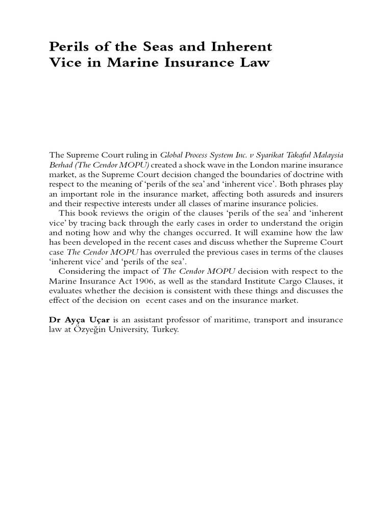 Perils of The Seas and Inherent Vice in | PDF | Causation (Law) | Insurance