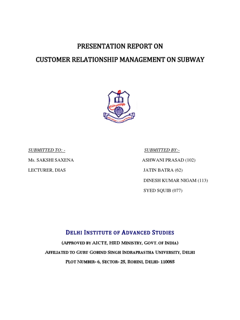 Presentation Report On Customer Relationship Management On Subway | PDF ...