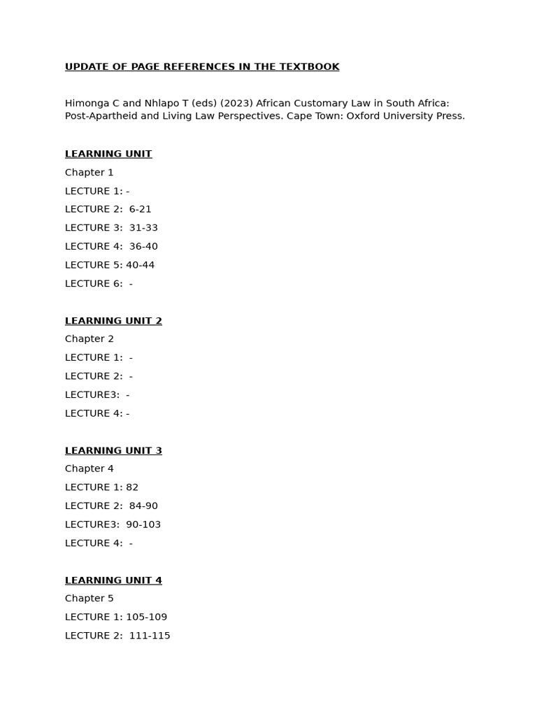 Update of Page References in The Textbook | PDF