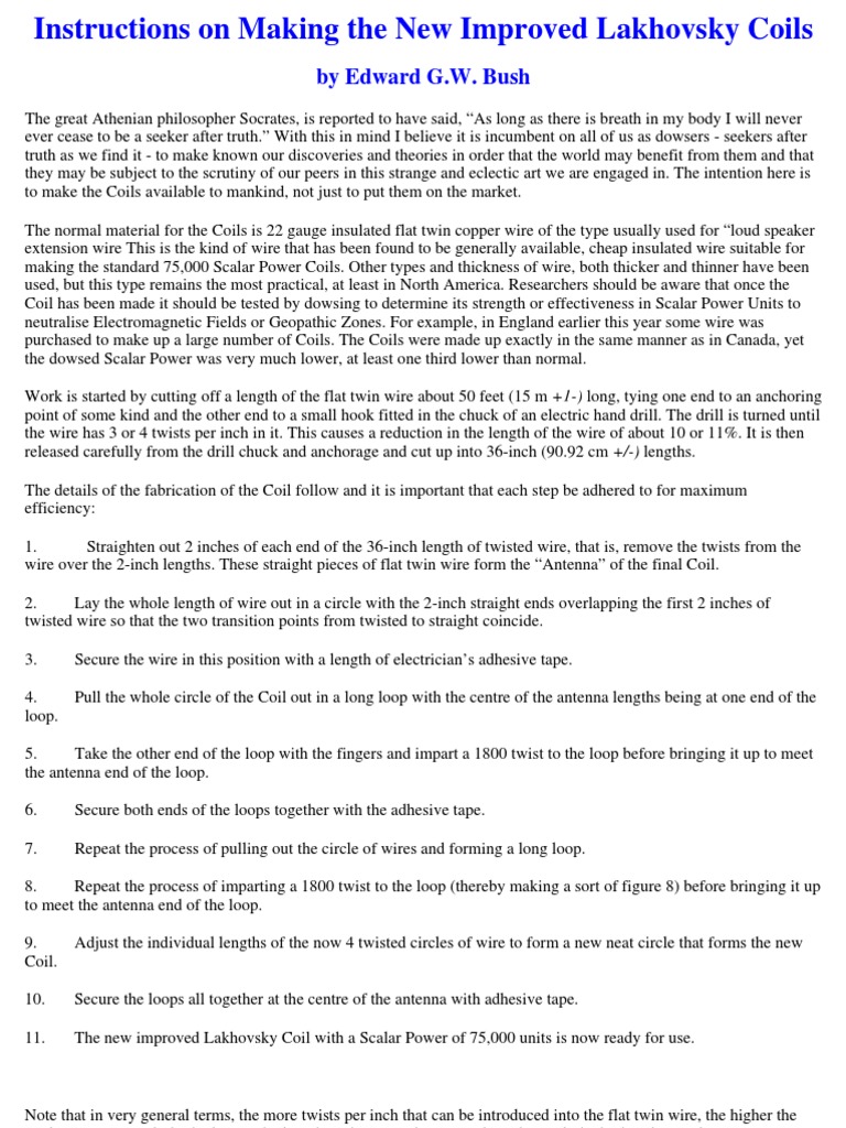 Instructions Lakhovsky Coils | PDF | Wire | Dowsing
