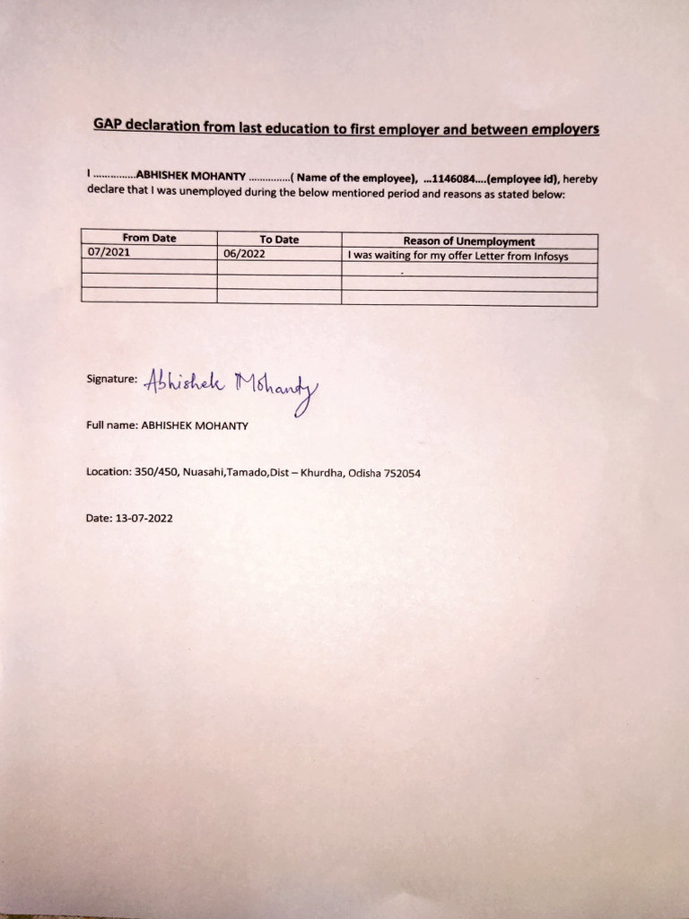 Gap Declaration Form | PDF