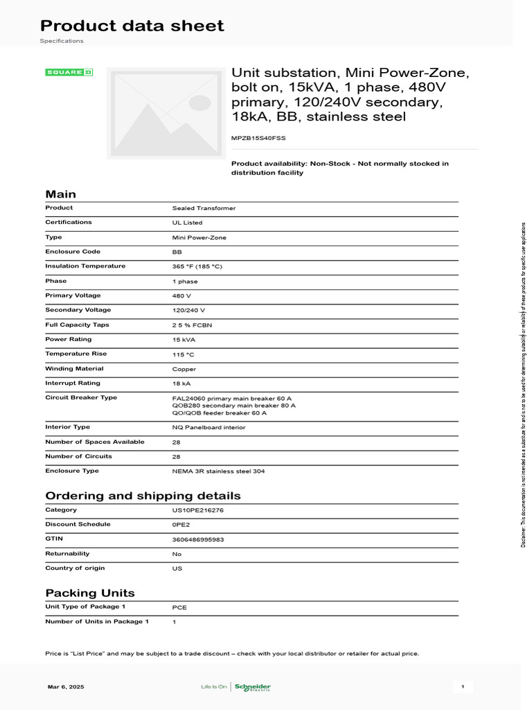 Schneider Electric - Mini-PowerZone-LV-Substation - MPZB15S40FSS | PDF ...