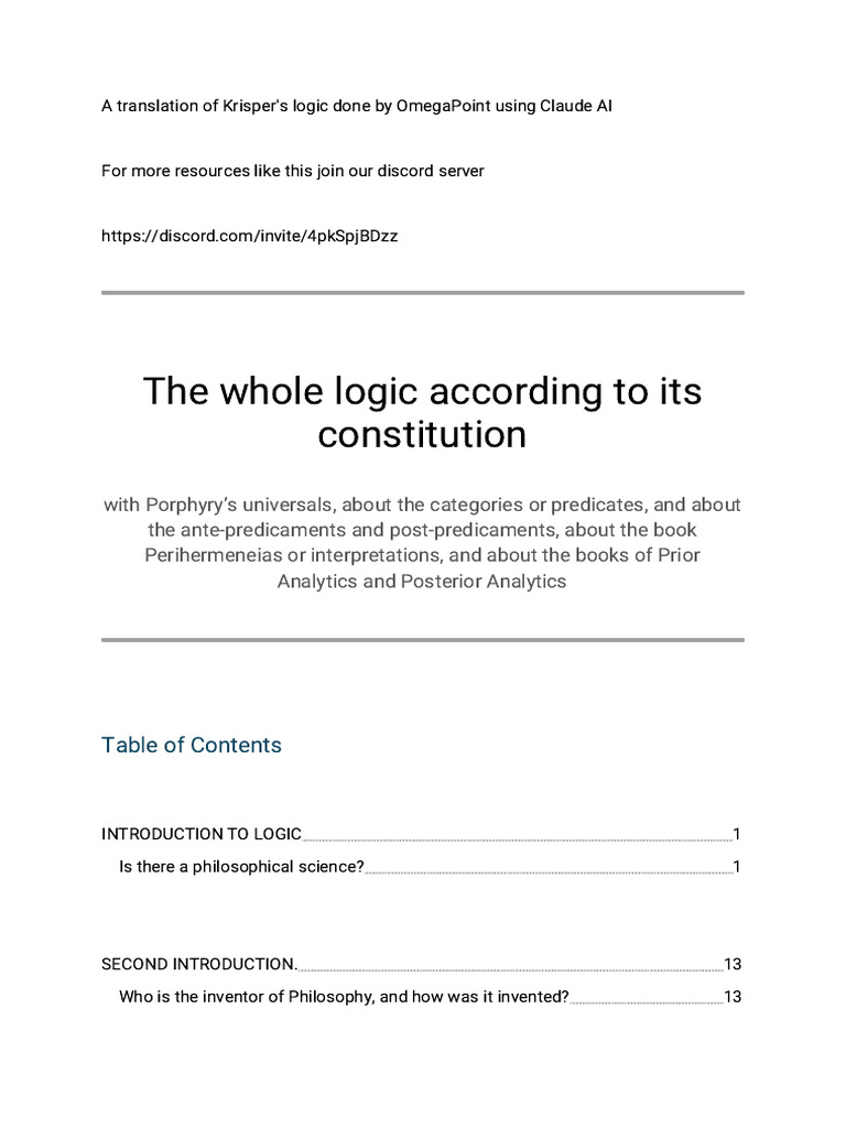 Krisper's Logic: A Comprehensive Guide | PDF | Nous | Plato