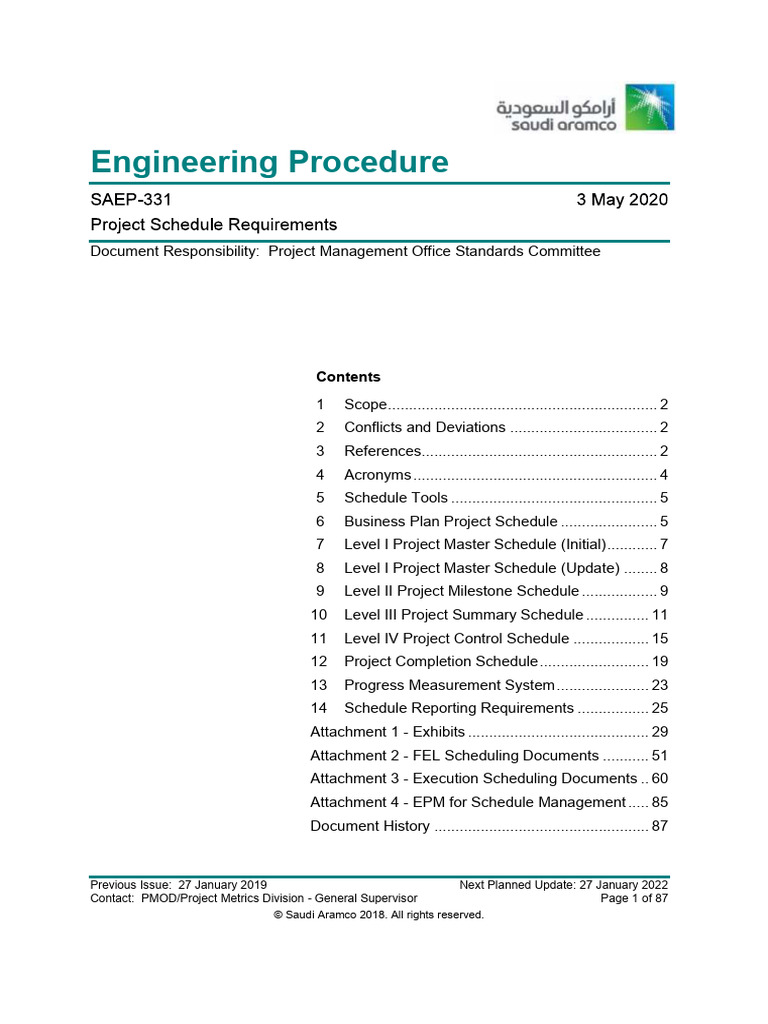 Saudi Aramco Project Schedule Guidelines | PDF | Project Management | Risk