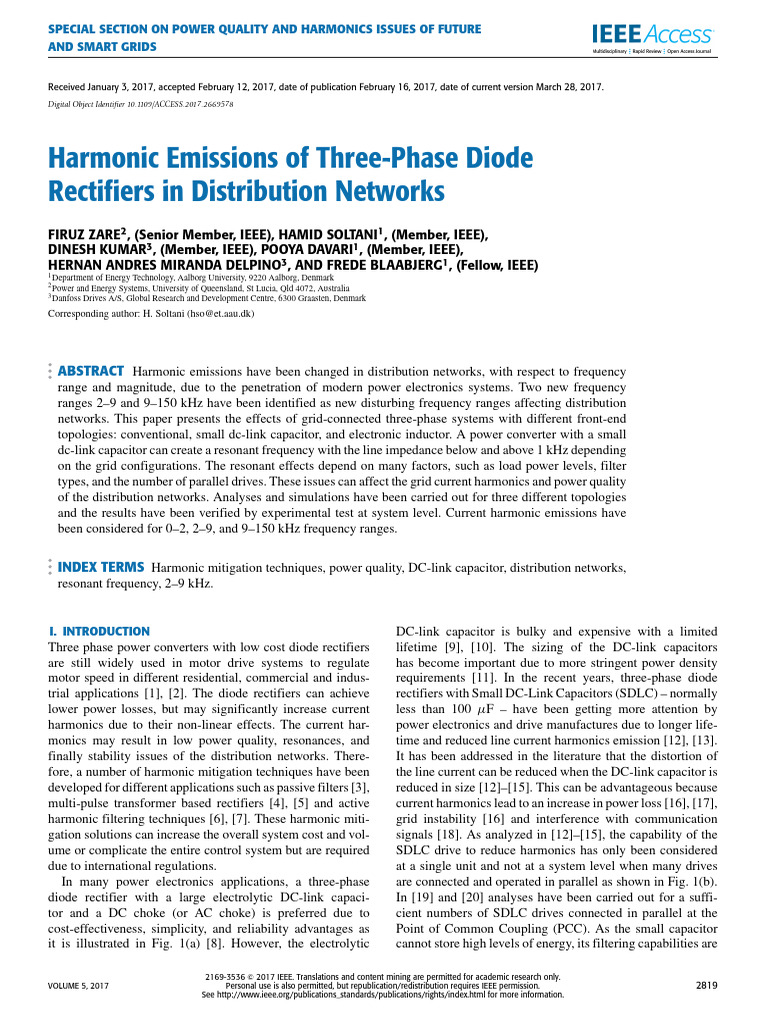 Harmonic Emissions of Three-Phase Diode Rectifiers in Distribution Networks | PDF | Rectifier ...