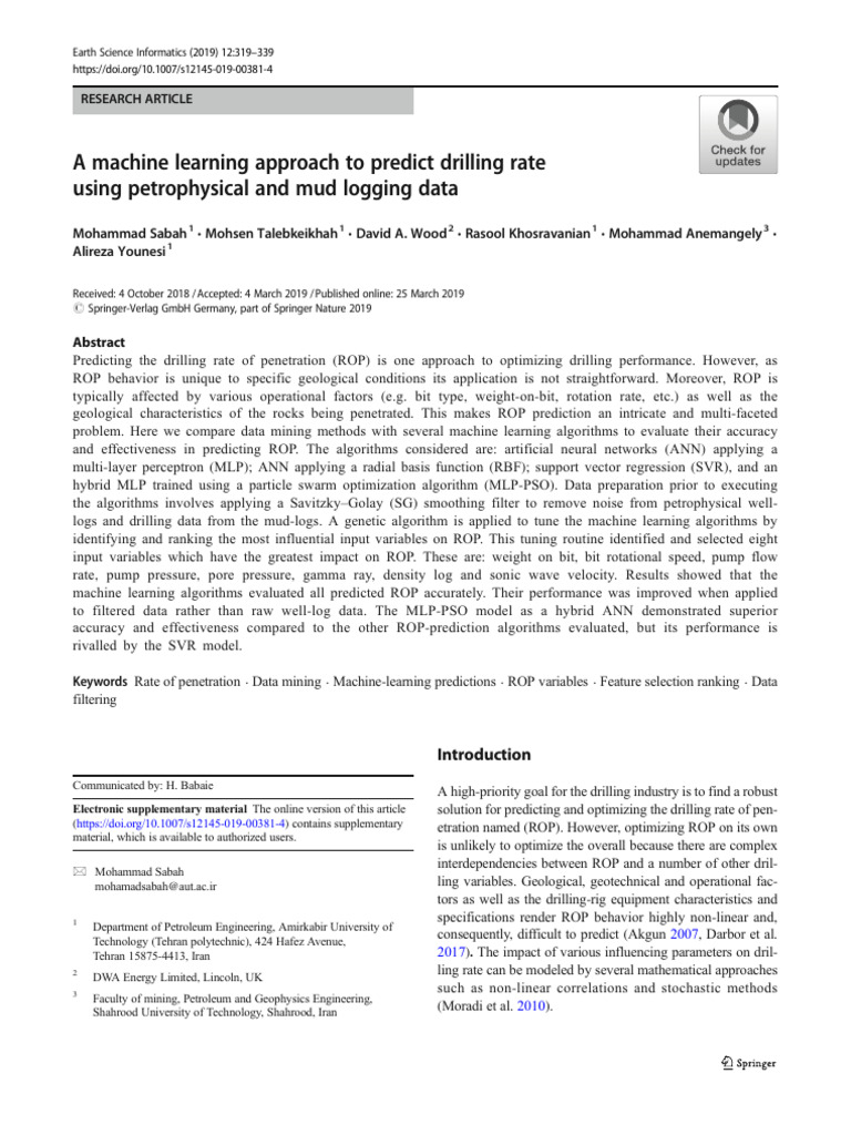 A Machine Learning Approach To Predict Drilling Rate Using Petrophysical and Mud Logging Data ...