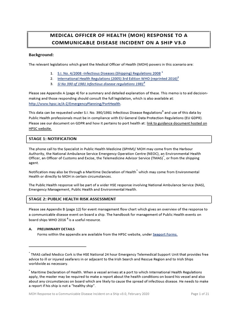 MOH Guidelines for Ship Disease Incidents | PDF | Infection | Public Health