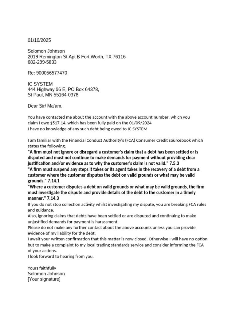 Debt Settlement Letter Template | PDF