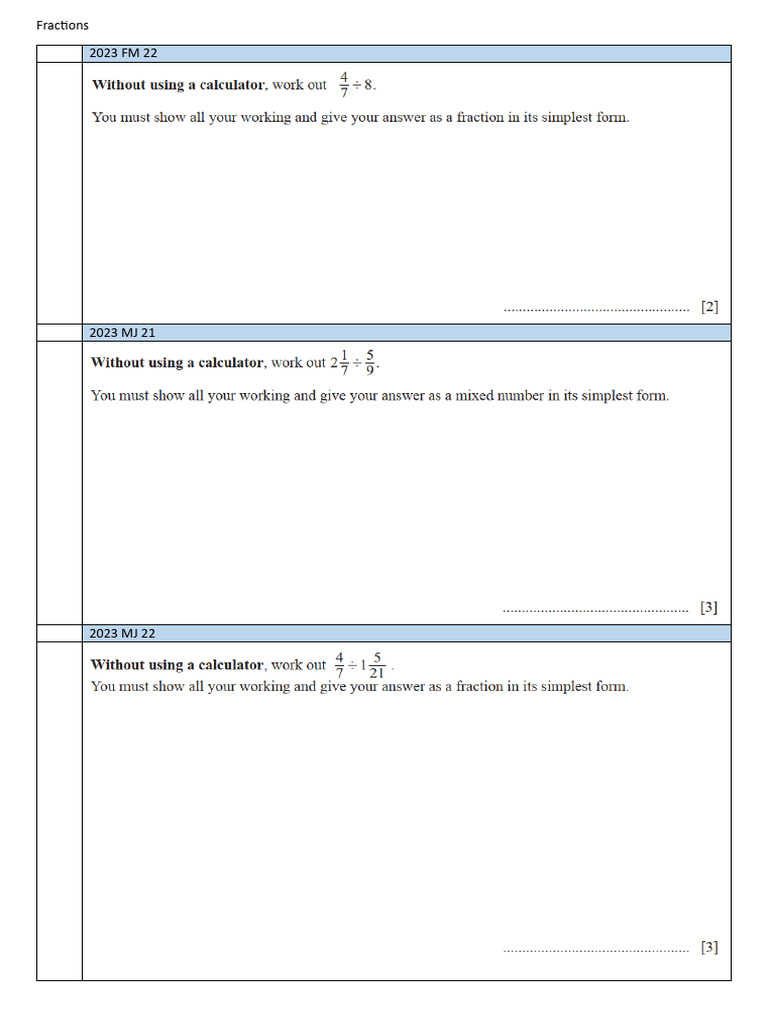 Fractions and standard form - IGCSE 2023 | PDF