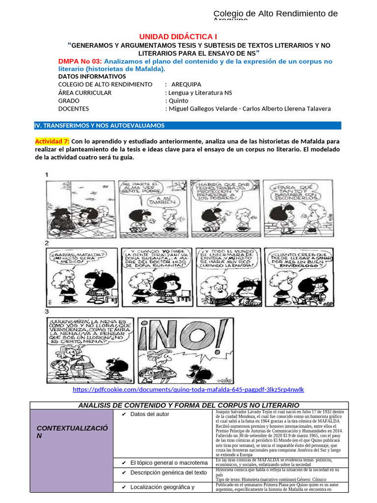 Dmpa 3 - Unidad 1 - 5to | PDF | Cómics