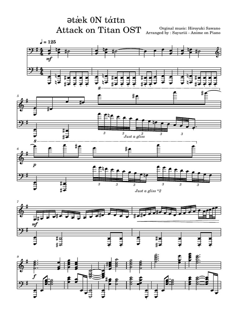 Attack On Titan Main Theme Ost Piano Sheets - Sayuriii | PDF