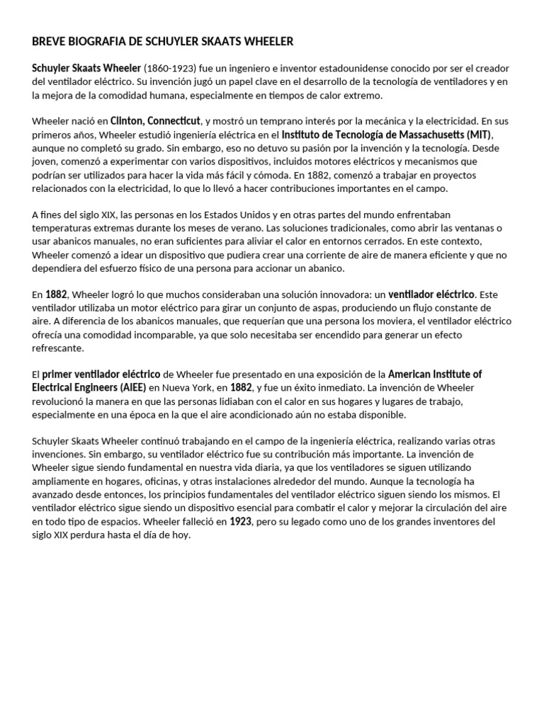 Breve Biografia de Schuyler Skaats Wheeler | PDF | Motores | Electricidad