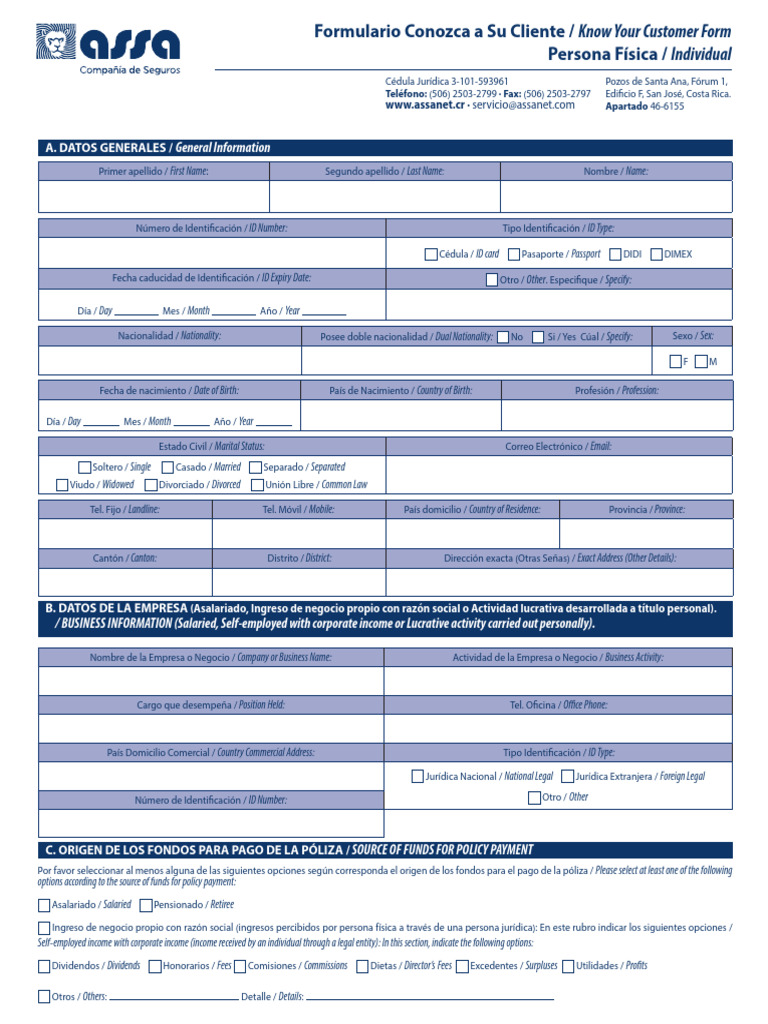 ASSA Formulario Conozca A Su Cliente (Físico) Mayo 2024 FINAL | PDF