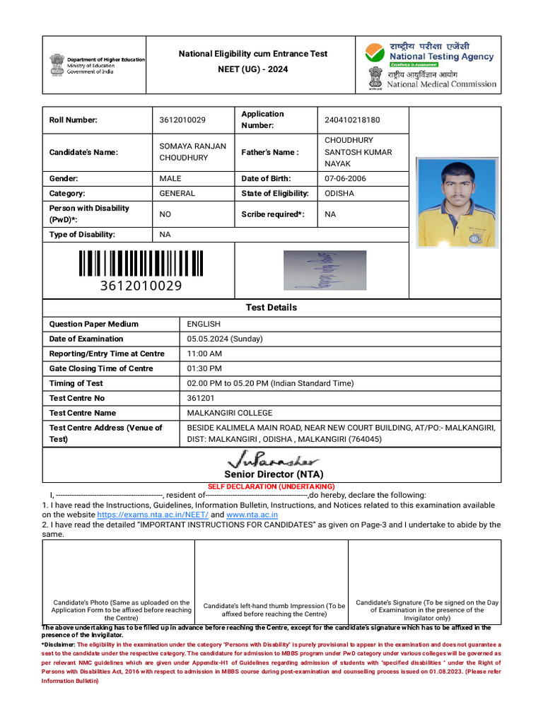 Neet - Ntaonline.in Frontend Web Admitcard Index | PDF | Identity Document