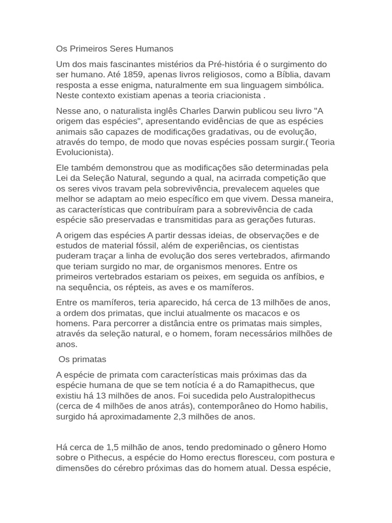 Origem e Evolução dos Seres Humanos | PDF | Homo | Humano
